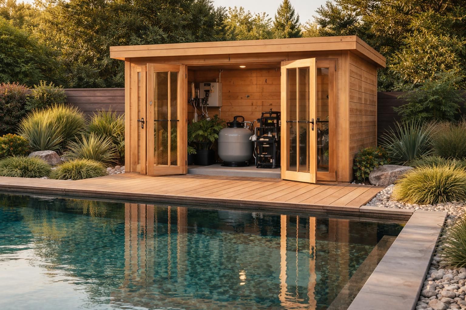 Conception d'un local technique piscine en bois sur mesure